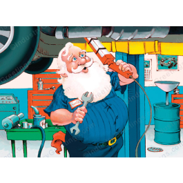 Santa Mechanic Card | Under Car on Lift | For Auto Pros