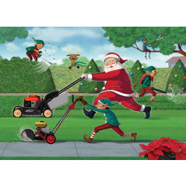 Funny Lawn Care Card | Santa & Elves Mowing Team