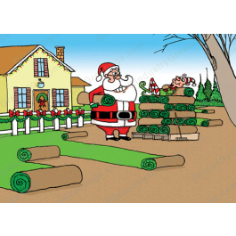 Funny Sod & Turf Christmas Card | Santa Installing New Lawn