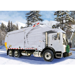 Trash Truck Holiday Card | White Front Loader | Logo on Truck