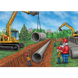 Funny Pipeline Christmas Card | Santa & Elf Excavator Crew