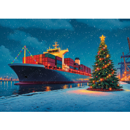 Container Ship Christmas Card | Shipping Company Holiday Cards