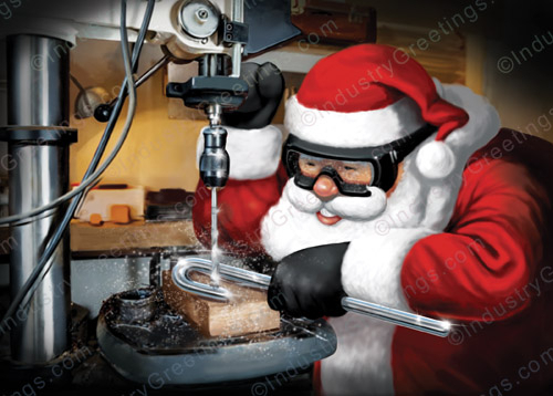 Machine Shop & Fabricator Card | Santa at Drill Press